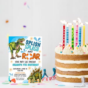 Splish Splash Dinosaurs Roar Birthday Party Invitation Template ...