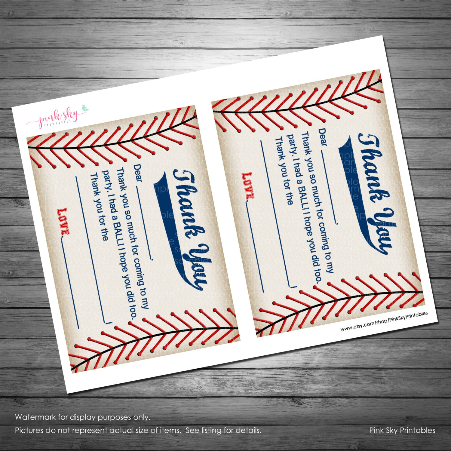 Baseball Thank You Card INSTANT DOWNLOAD Baseball Birthday | Etsy