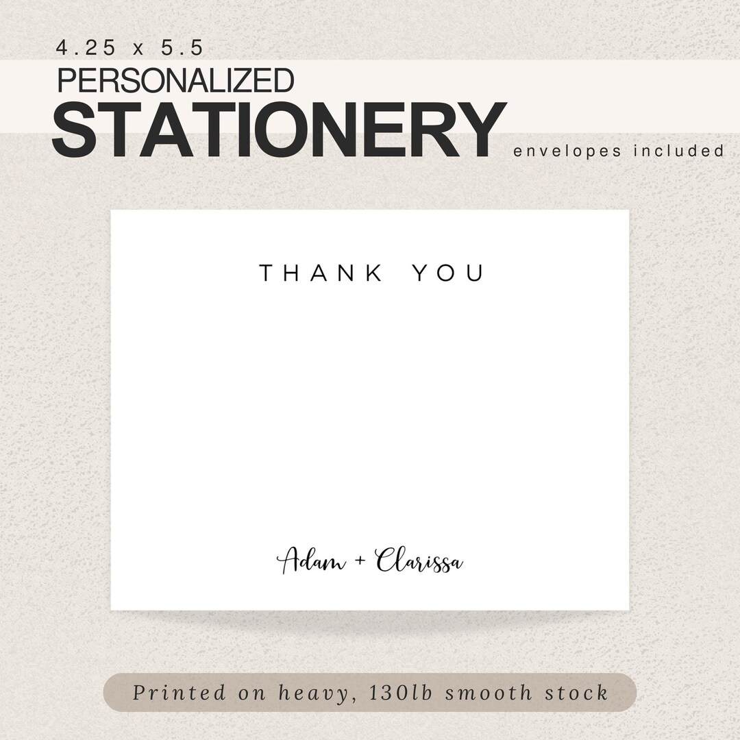 Personalized Thank You Note Cards and Envelopes Set, Personalized ...