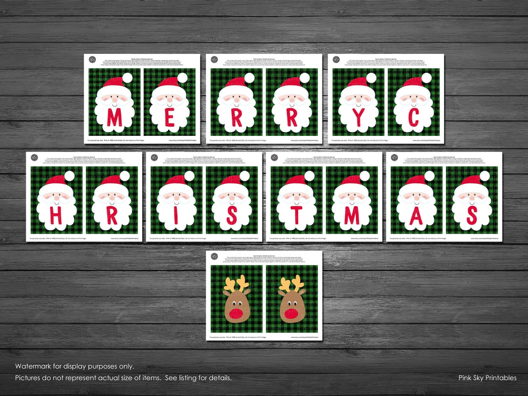 Santa Merry Christmas Banner, Christmas Buffalo Plaid Banner, Buffalo ...