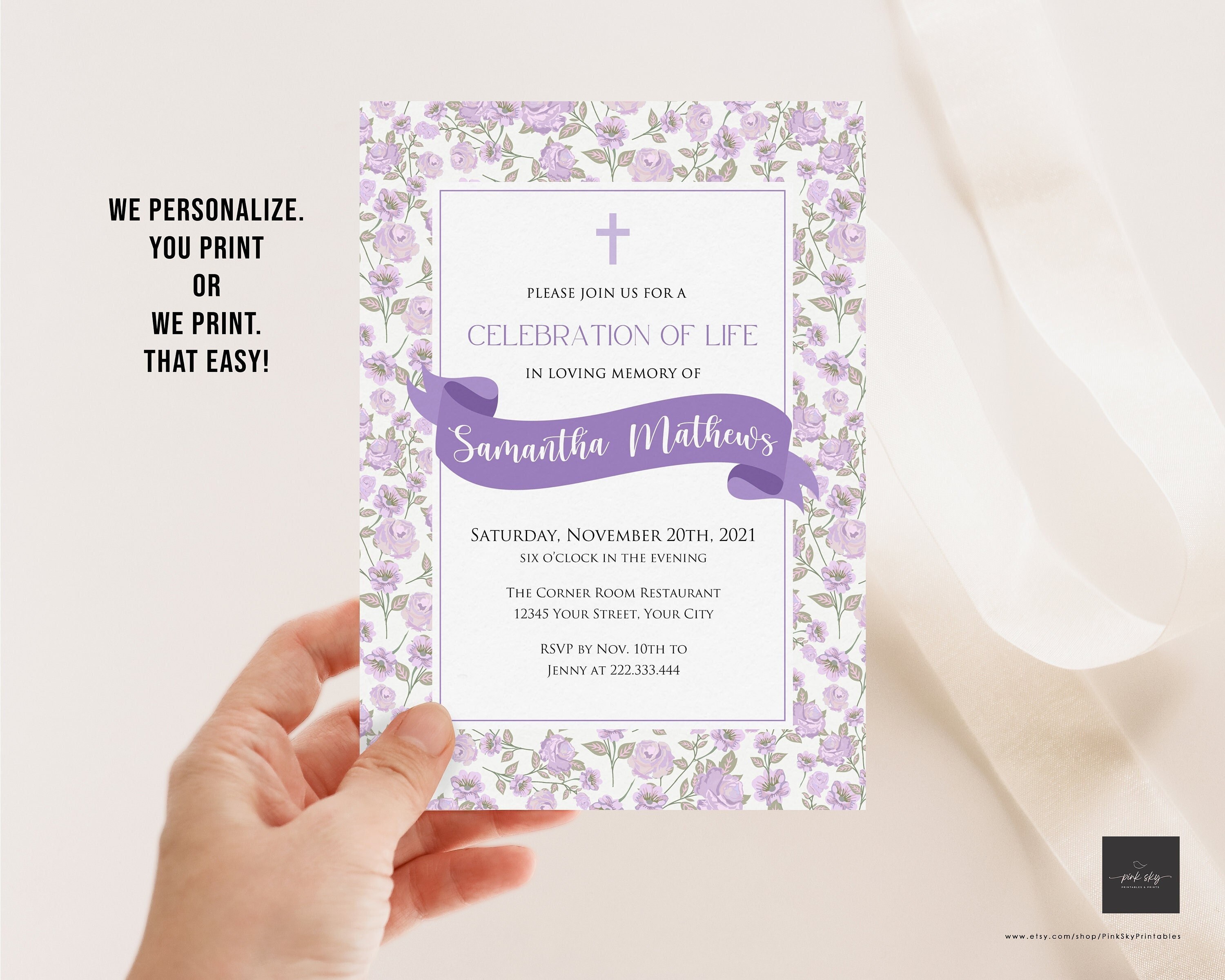 Printable Celebration of Life Invitation Floral Lavender | Etsy