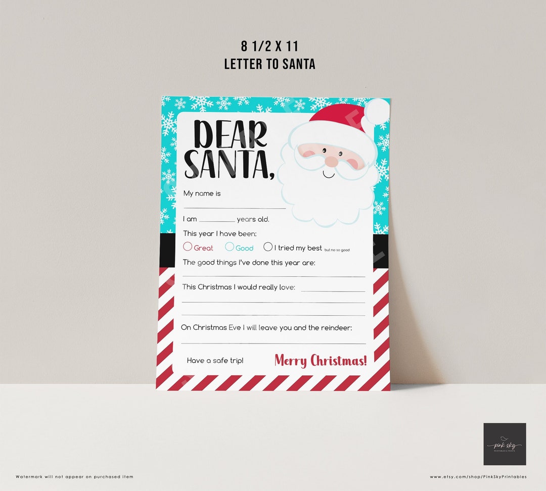 Dear Santa Letter, INSTANT DOWNLOAD, Christmas Gift List, Children's ...