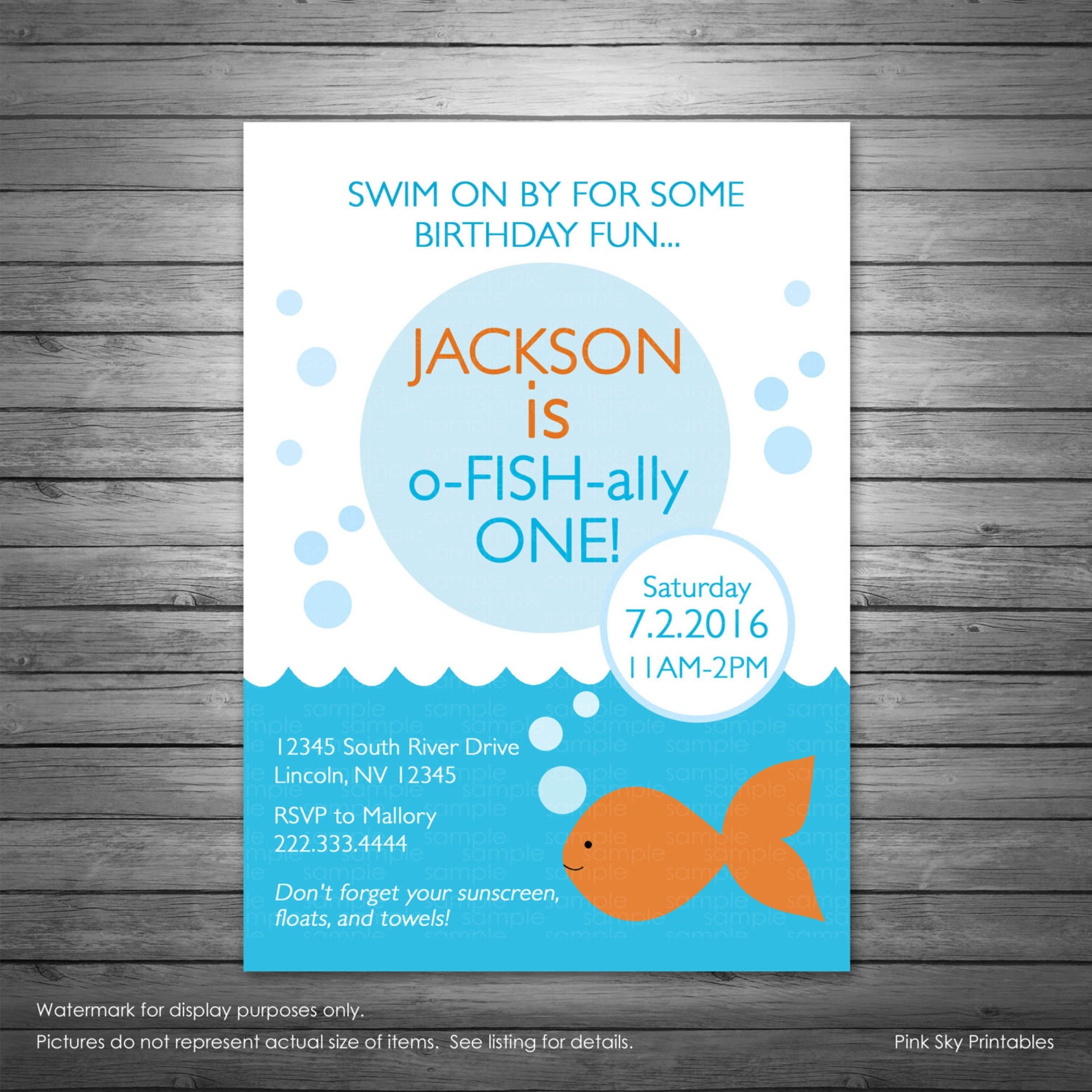 Fish Birthday Invitations Printable File Orange and Blue - Etsy