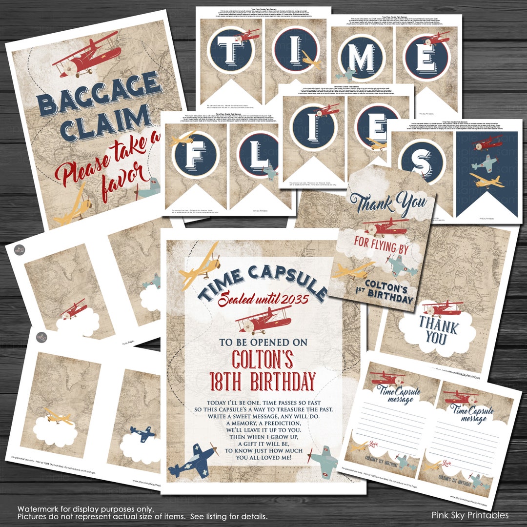 Time Flies Birthday Party Package, Printable File, Vintage Airplanes ...