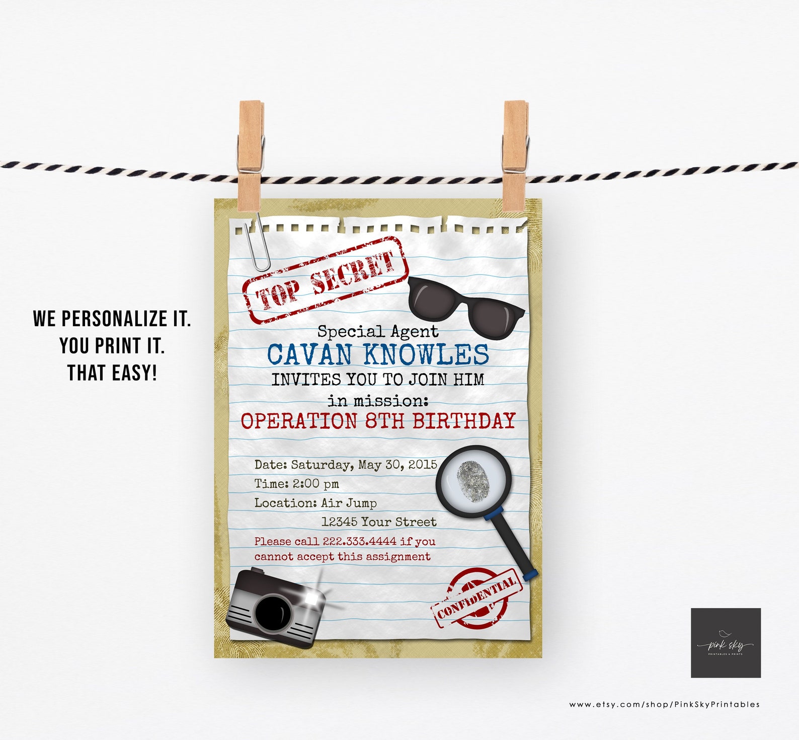 Spy Detective Invitations Printable or Printed Invitations | Etsy