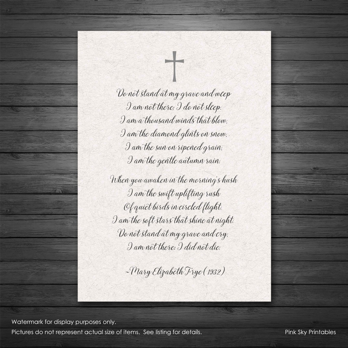 Do Not Stand at My Grave and Weep Mary Elizabeth Frye Poem | Etsy