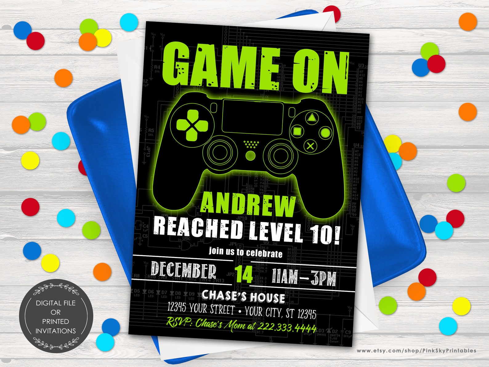 Gaming Birthday Invitation Printable or Printed Invitations | Etsy