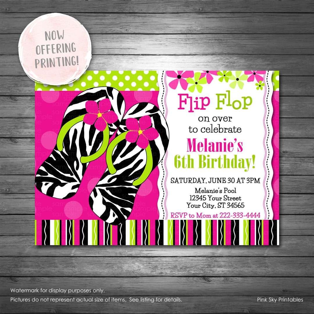 Flip Flops Pool Party Birthday Invitation, Printable File, Pool Party ...
