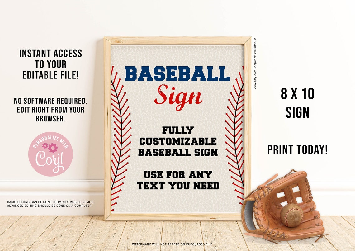 EDITABLE Baseball Sign Digital File Baseball Party Sign - Etsy
