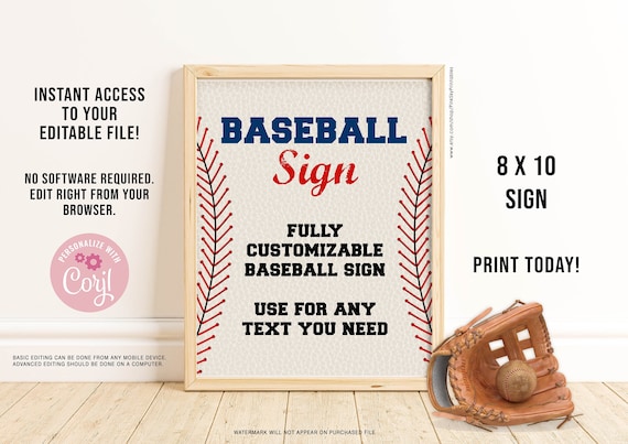 EDITABLE Baseball Sign Digital File Baseball Party Sign - Etsy