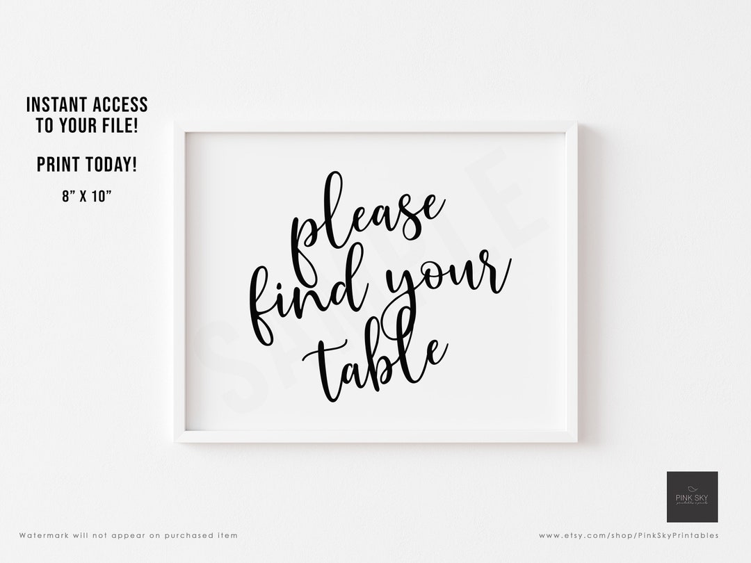 Please Find Your Table Sign | Find Your Table | Table Chart Sign| Party ...