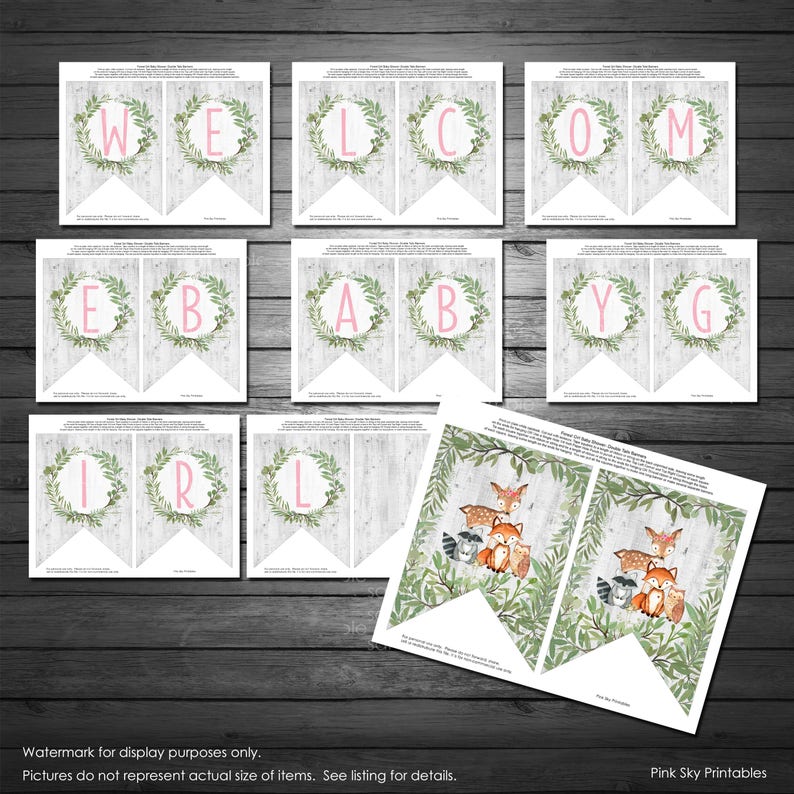 Woodland Welcome Baby Girl Banner INSTANT DOWNLOAD Forest - Etsy