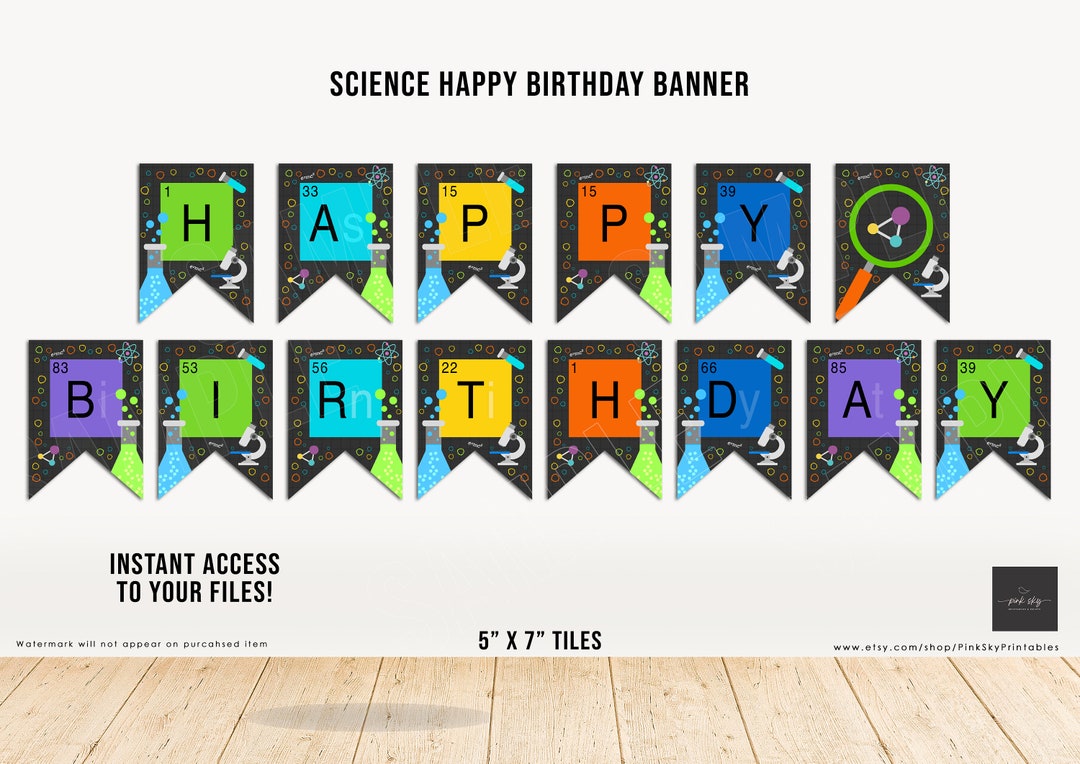 Science Happy Birthday Banner, INSTANT DOWNLOAD, Mad Scientist Banner ...