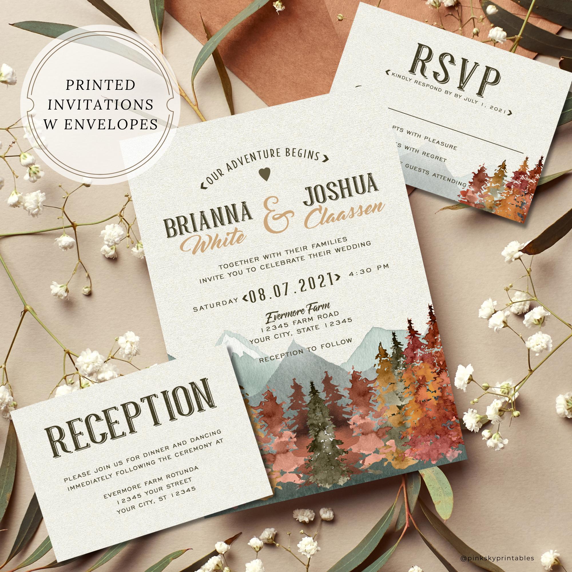 Printed Mountains Fall Wedding Invitations, Rustic Wedding, Wilderness ...