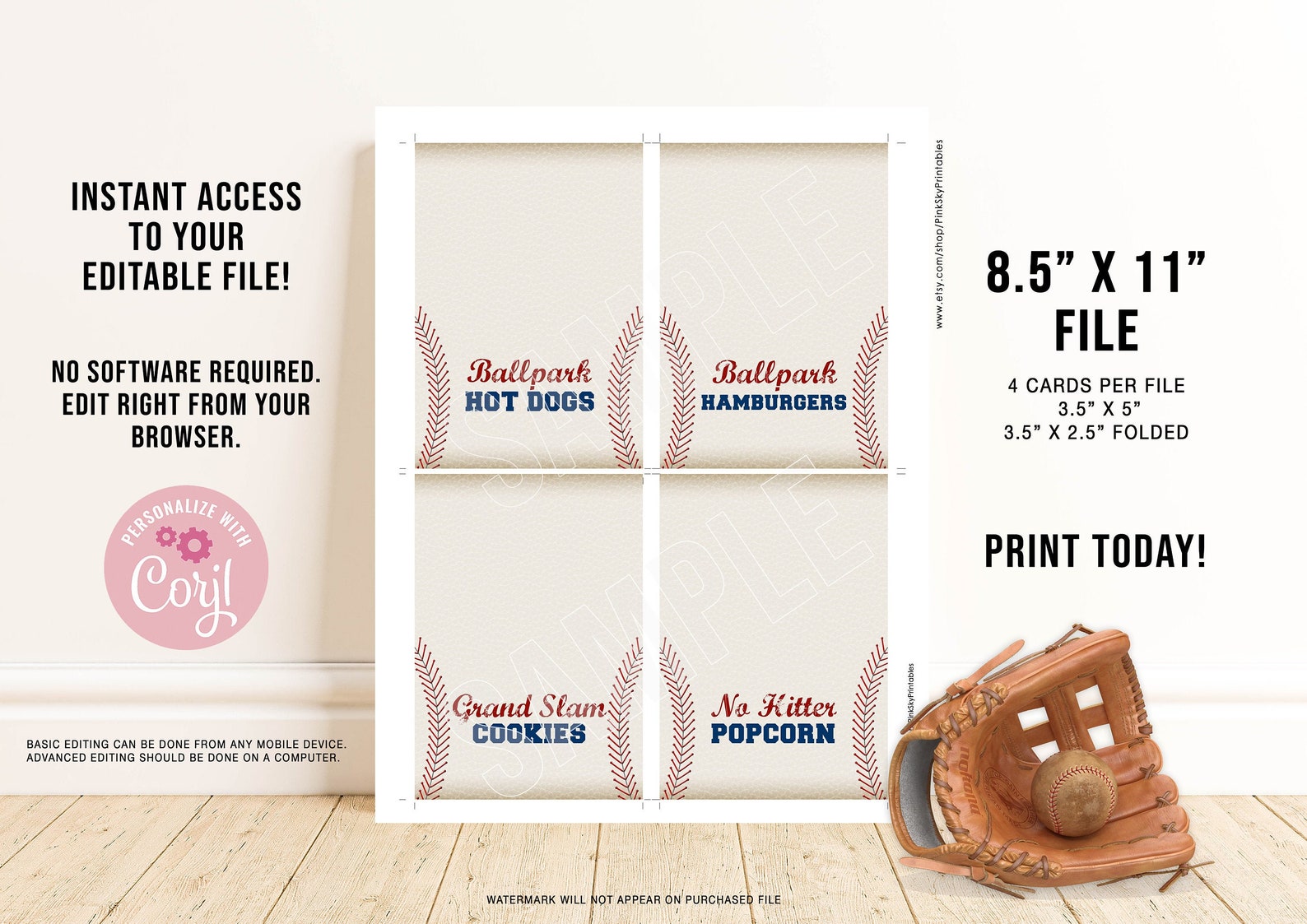 Editable Baseball Food Place Cards Digital File Baseball | Etsy