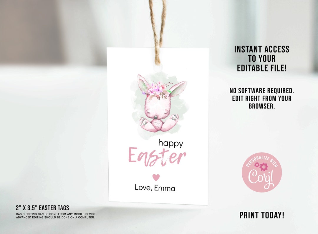 Easter Bunny Gift Tag Editable Printable Easter Tags - Etsy