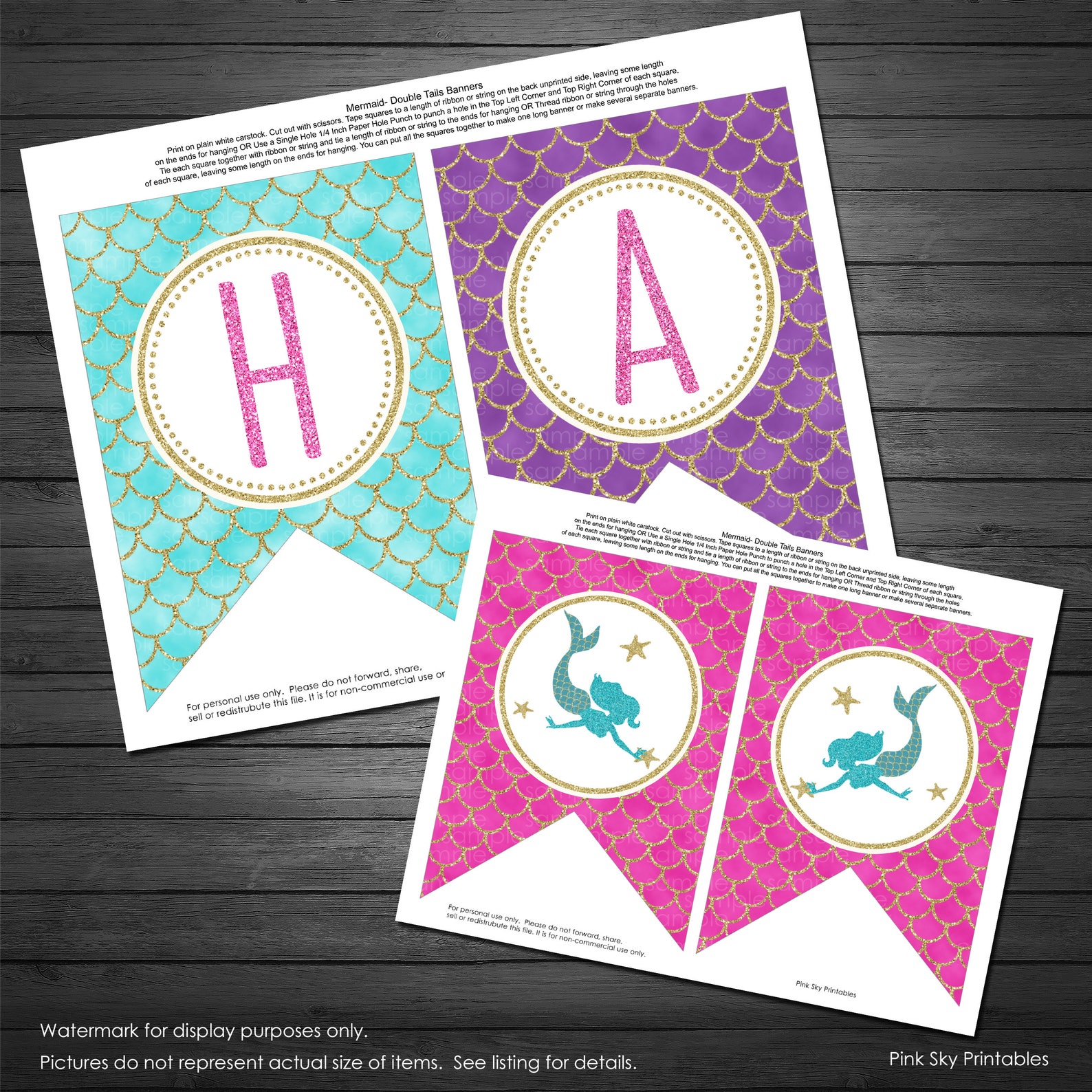 Mermaid Happy Birthday Banner Instant Download Mermaid Teal - Etsy