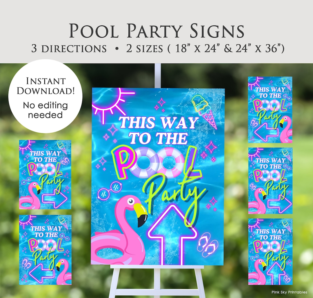 Pool Party Signs, INSTANT DOWNLOAD, End of School Pool Party Signs ...