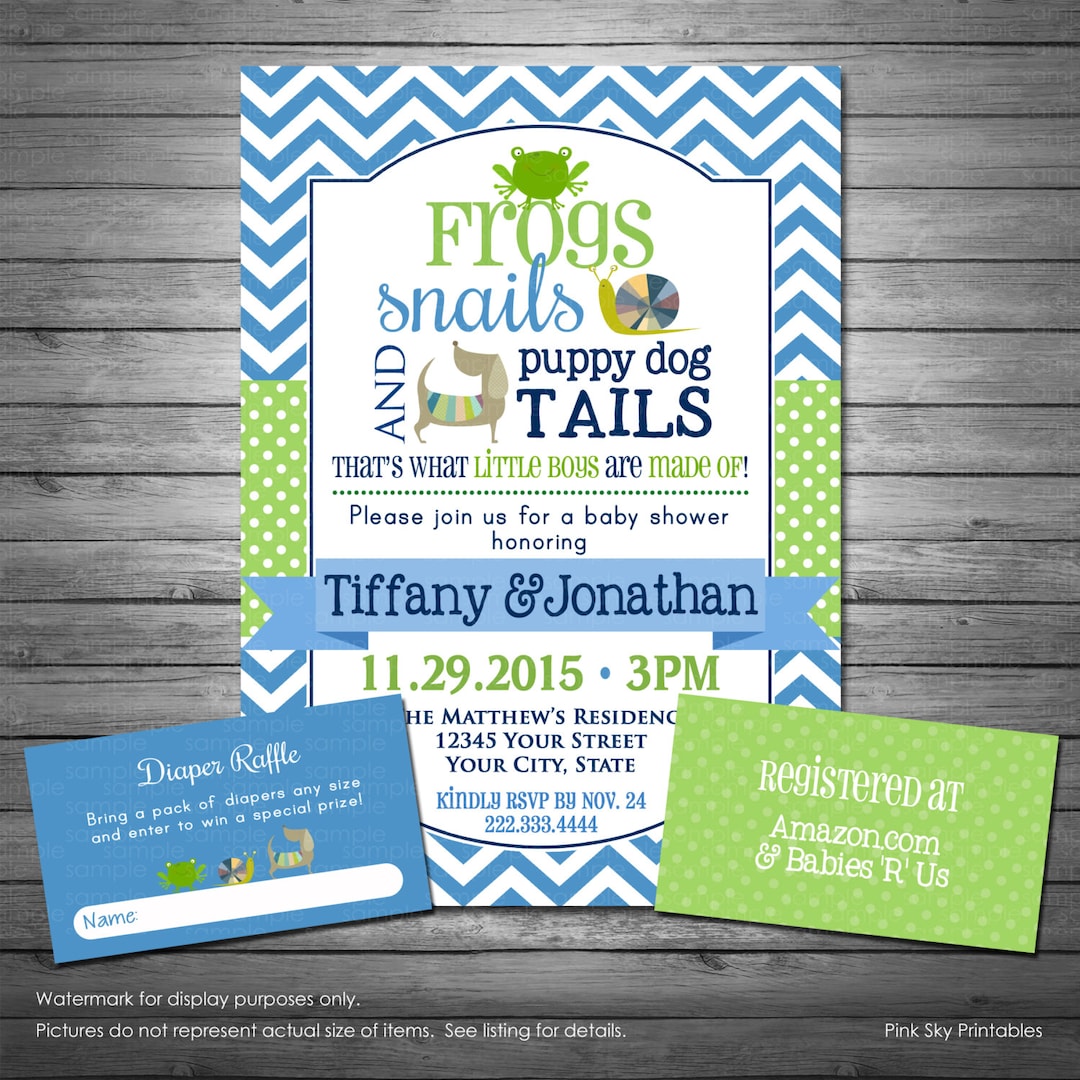 Frogs, Snails and Puppy Dog Tails Baby Shower Invitation, Digital File ...