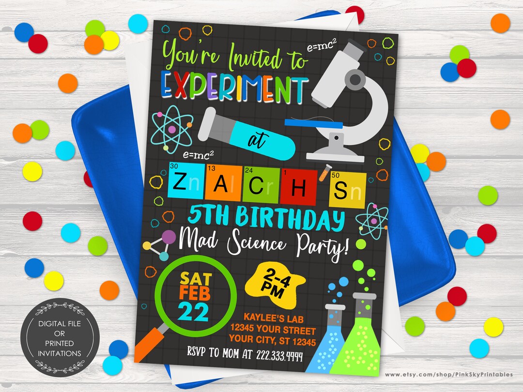 Science Birthday Invitation, Science Birthday, Science Party, Mad ...
