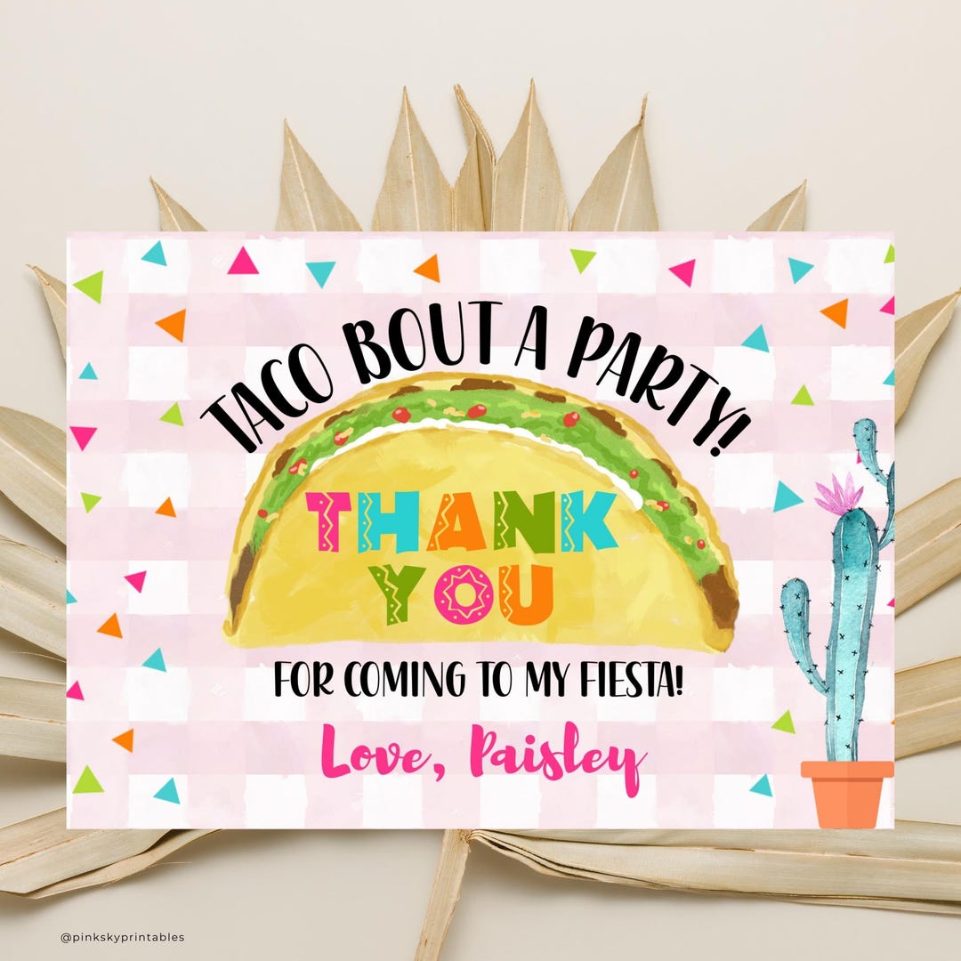 Taco Thank You Card, 4 X 6, Mexican Fiesta, Taco Tuesday, Cactus ...