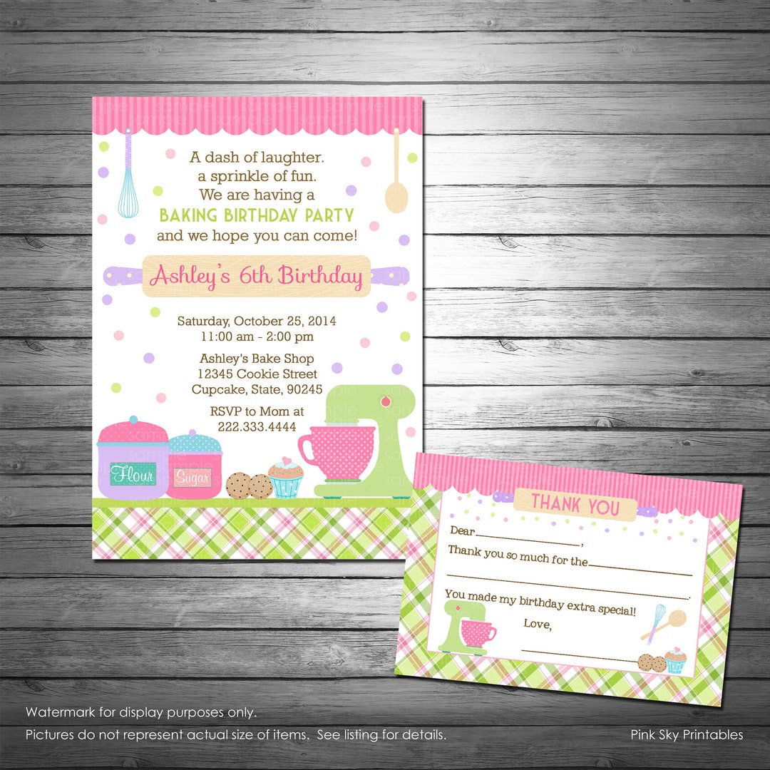 Baking Party Birthday Invitations, Printable File, Thank You Card ...