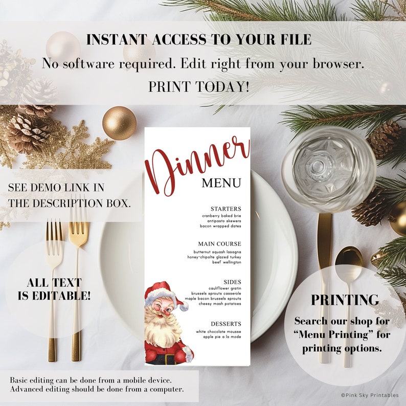 Christmas Menu Template, Printable Christmas Menu, Instant Download ...