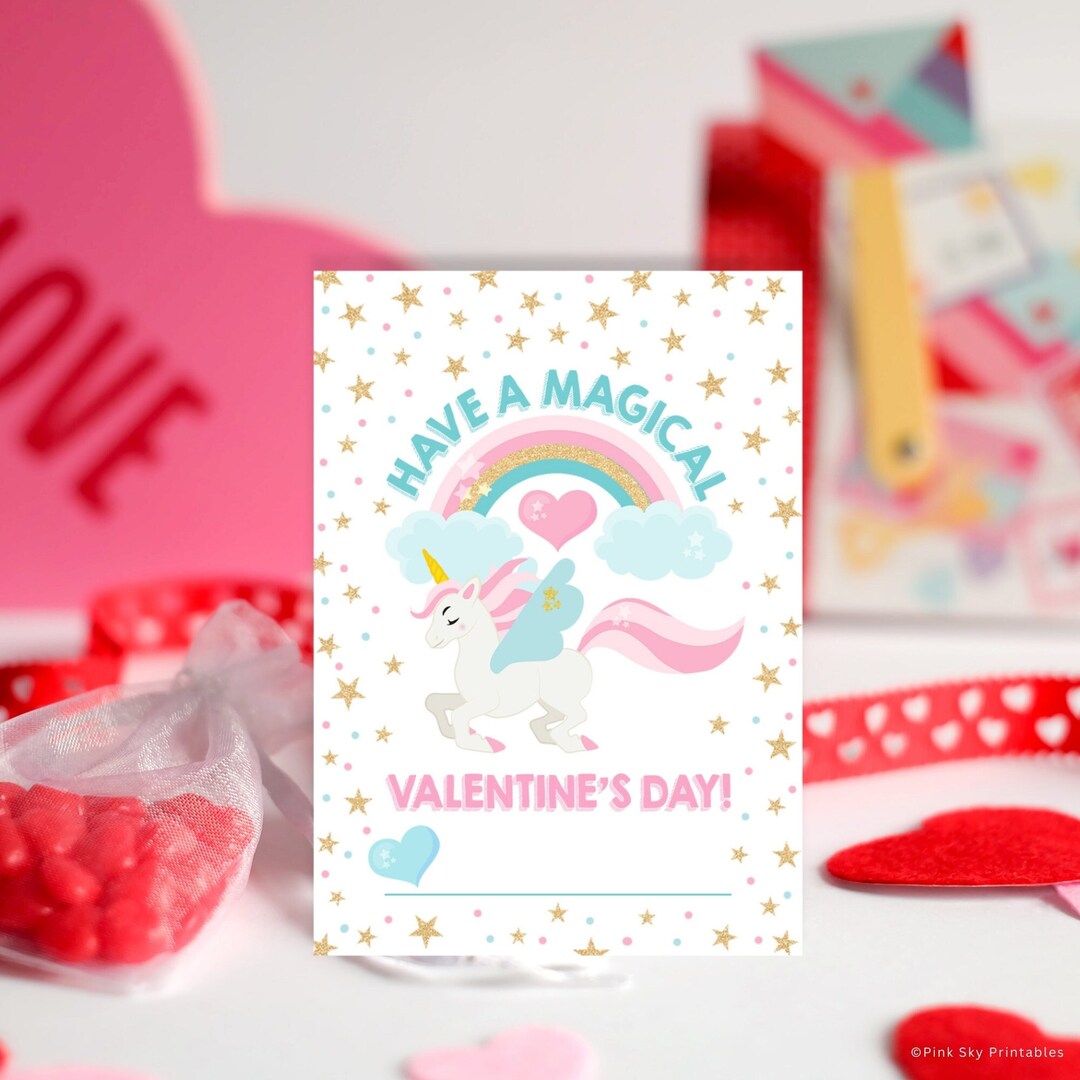 Unicorn Valentine's Day Tag, INSTANT DOWNLOAD, Class Gift, Heart Tags ...