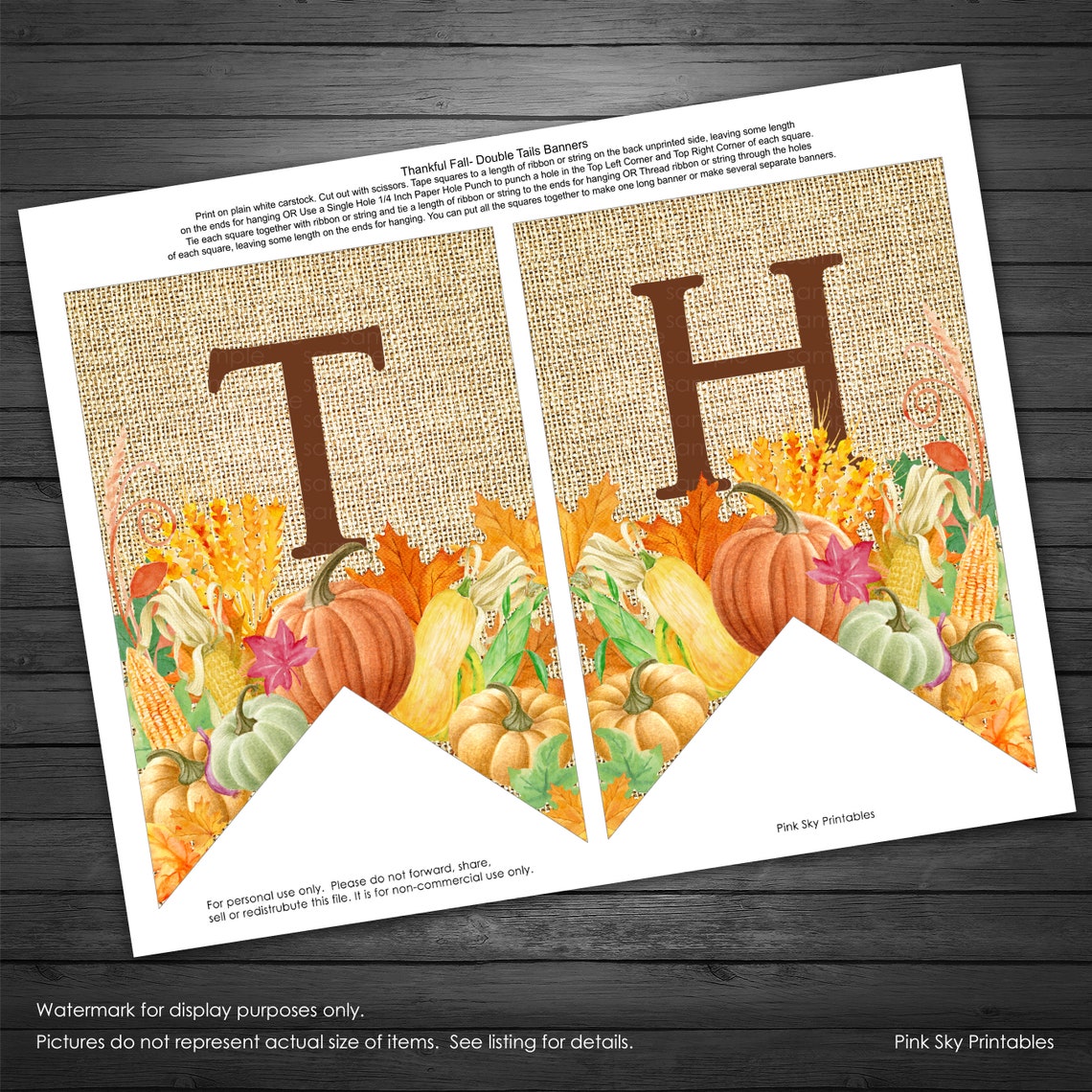 Thankful Fall Banner INSTANT DOWNLOAD Thanksgiving Banner - Etsy