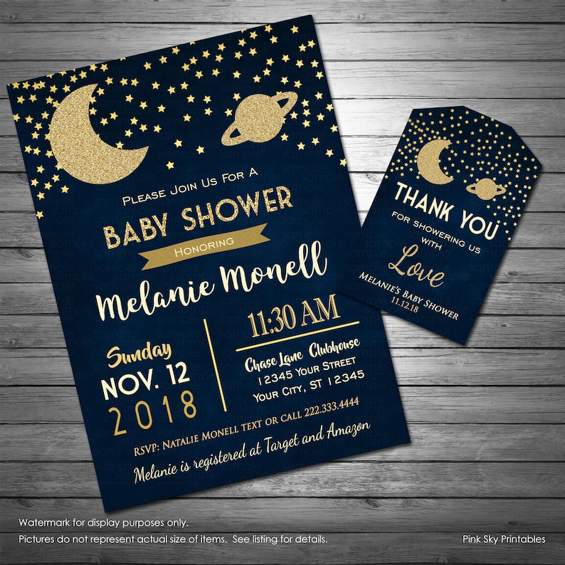 Moon and Stars Baby Shower Invitation Printable or Printed | Etsy
