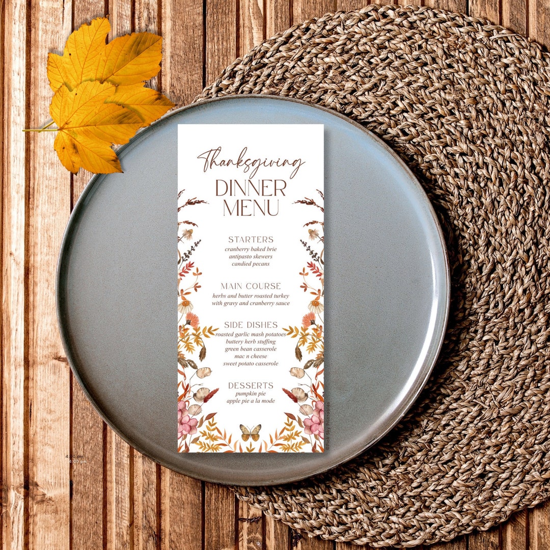 Thanksgiving Dinner Menu Template, Printable Thanksgiving Dinner Menu ...