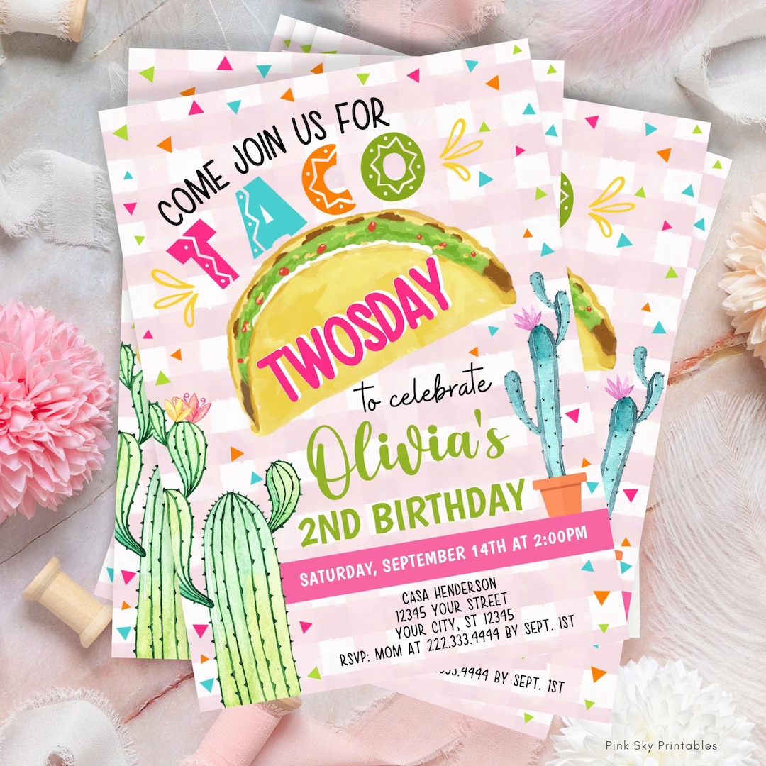 Taco Twosday Birthday Invitation, EDITABLE, Printable, Mexican Fiesta ...