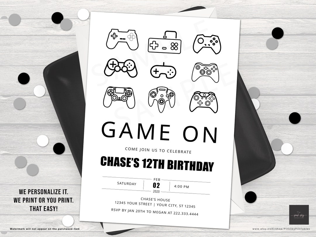 Modern Gaming Birthday Invitation, Printable or Printed Invitations ...