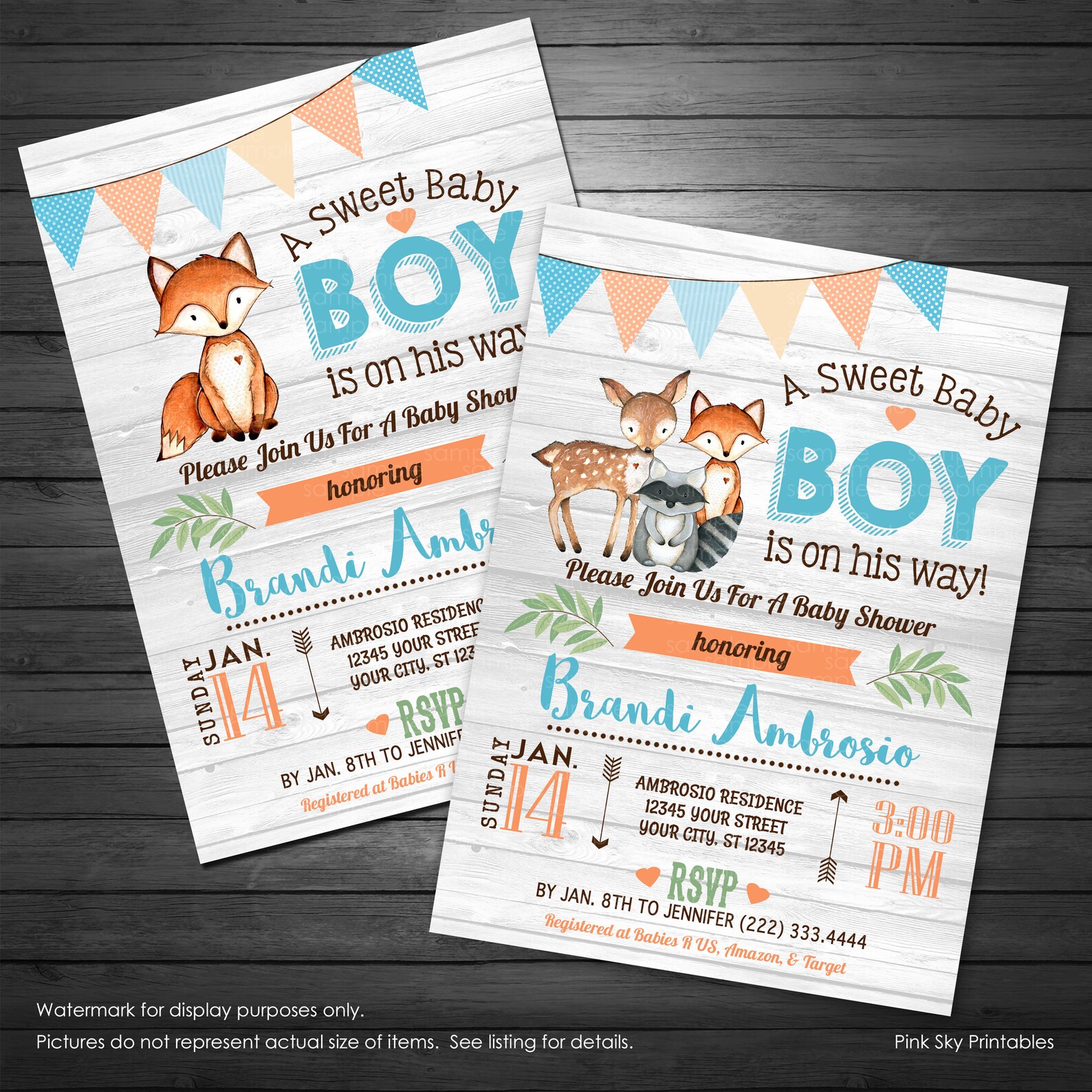 Fox Baby Shower Invitation, Printable or Printed Invitations, Fox Wood ...