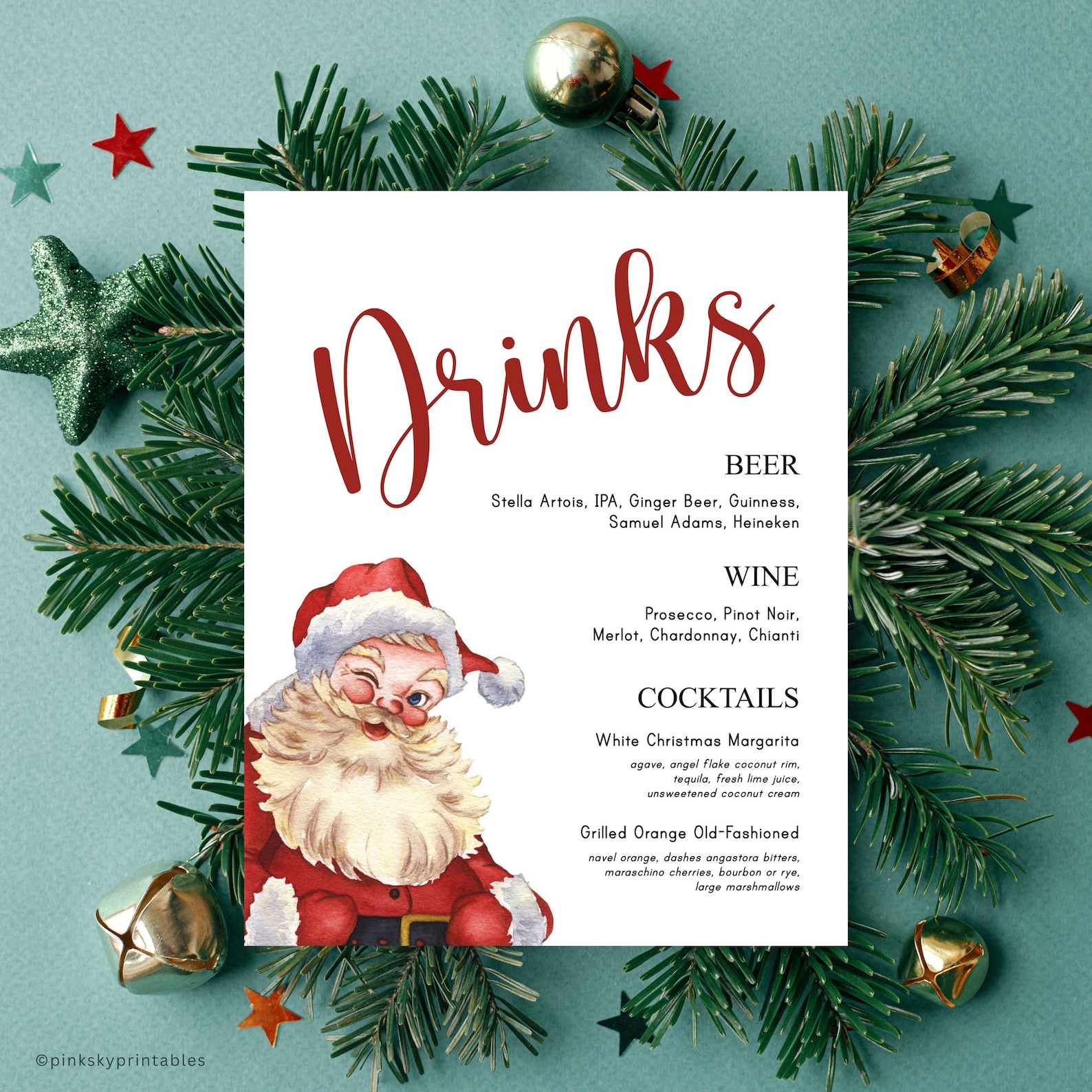 Christmas Drinks Menu Template, Printable Christmas Cocktails Menu ...