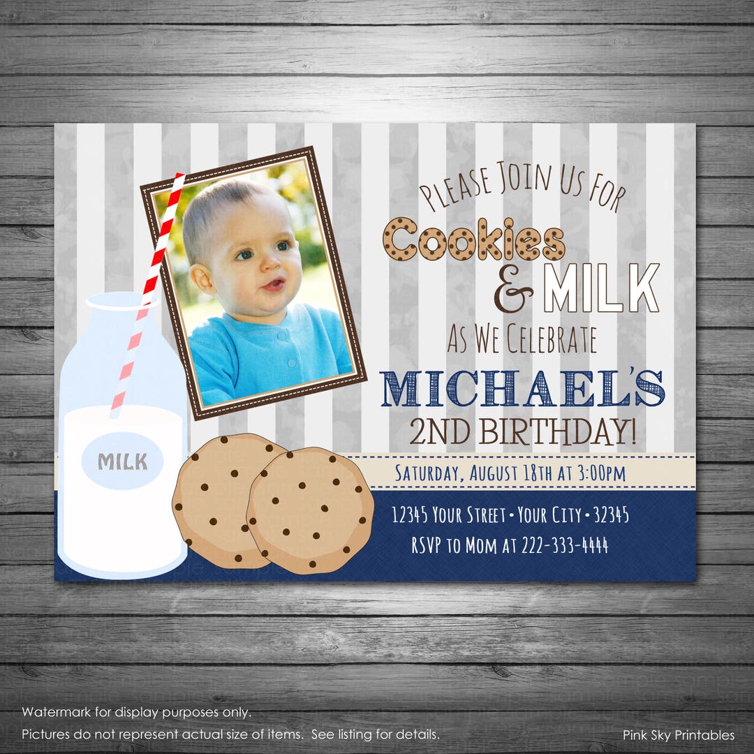 Milk and Cookies Birthday Invitation, Printable or Printed Invitations ...