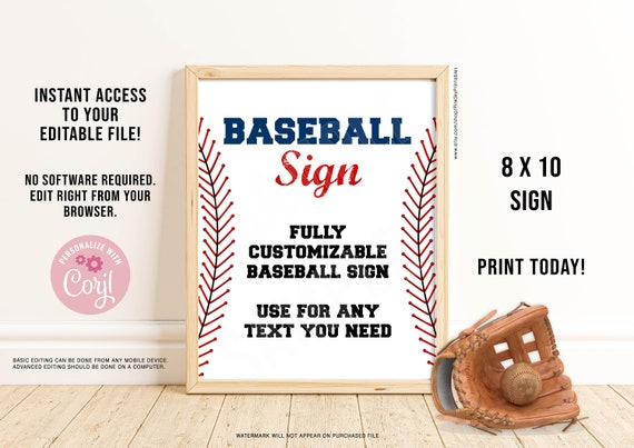 EDITABLE Baseball Sign Digital File Baseball Party Sign - Etsy