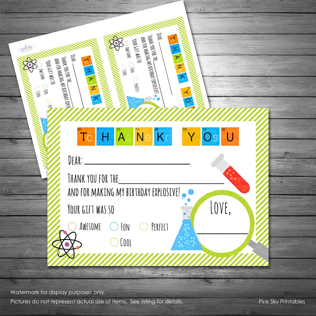 Science Fillable Thank You Cards, Digital, INSTANT DOWNLOAD, Science ...