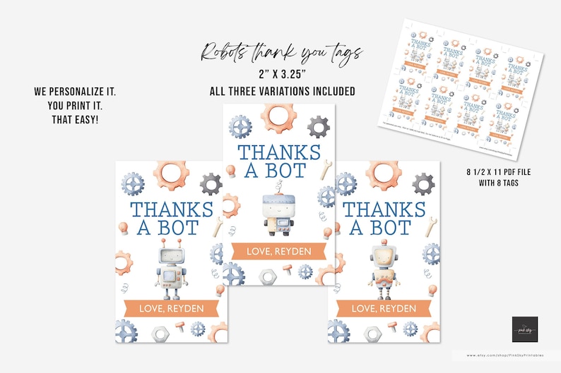 Robots Thank You Tags Digital File Robots Party Decor Cute - Etsy