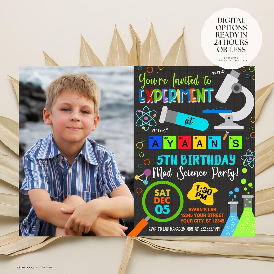 Science Birthday Invitation, Mad Scientist, Periodic Table, Experiment ...