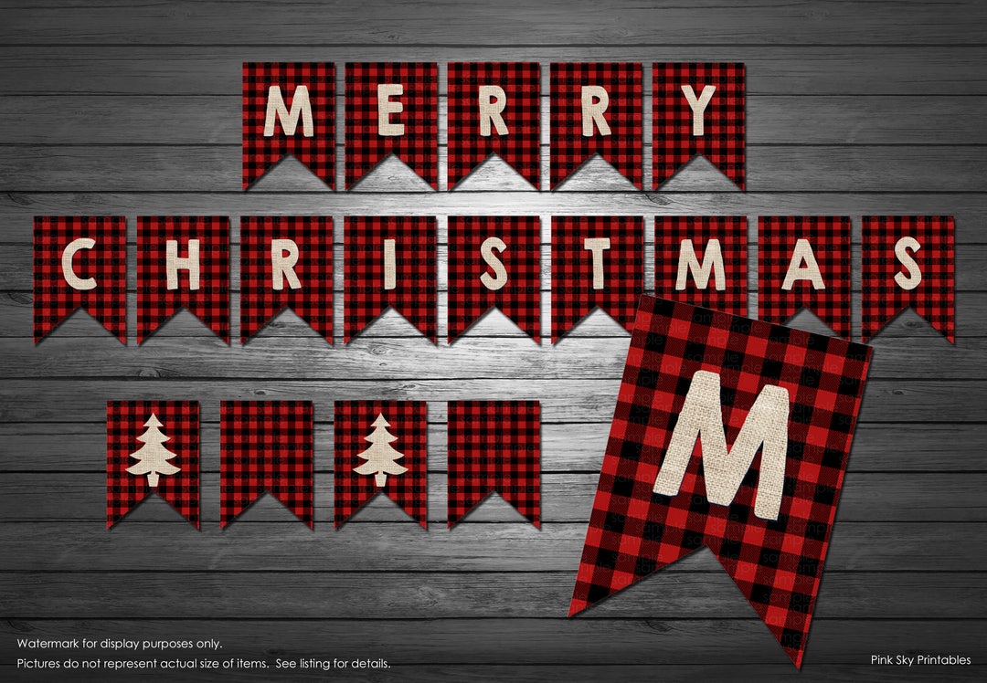 Merry Christmas Banner, Christmas Buffalo Plaid Banner, Buffalo Plaid ...