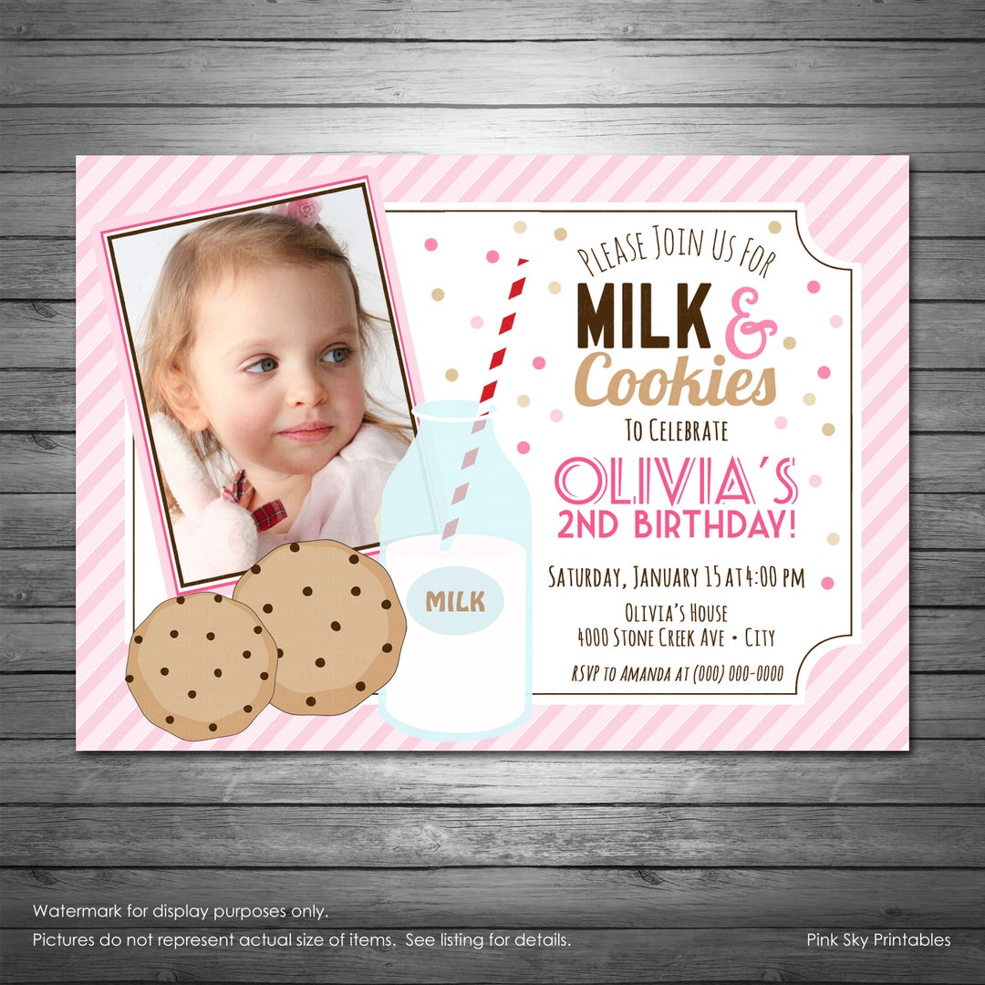 Milk and Cookies Birthday Invitation, Printable or Printed Invitations ...