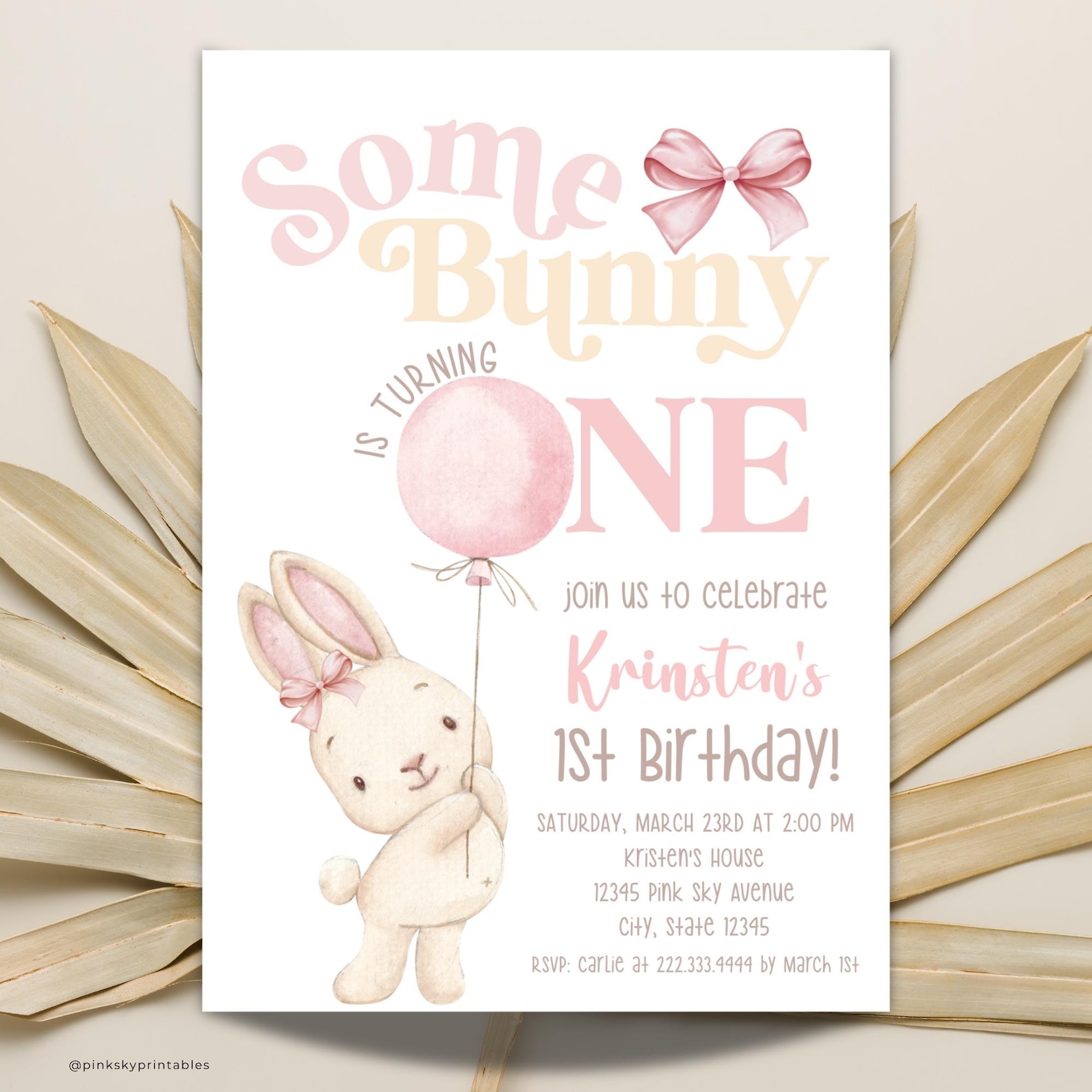 Some Bunny First Birthday Invitation, EDITABLE, Bunny Birthday Party ...