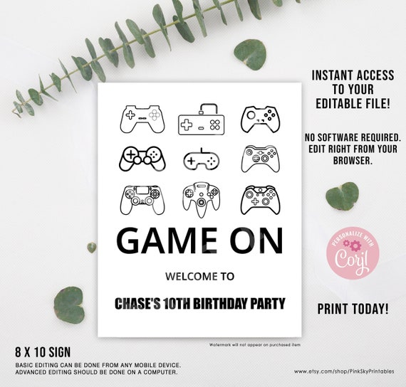 EDITABLE Gaming Sign Digital File Gaming Party Sign Gamers - Etsy