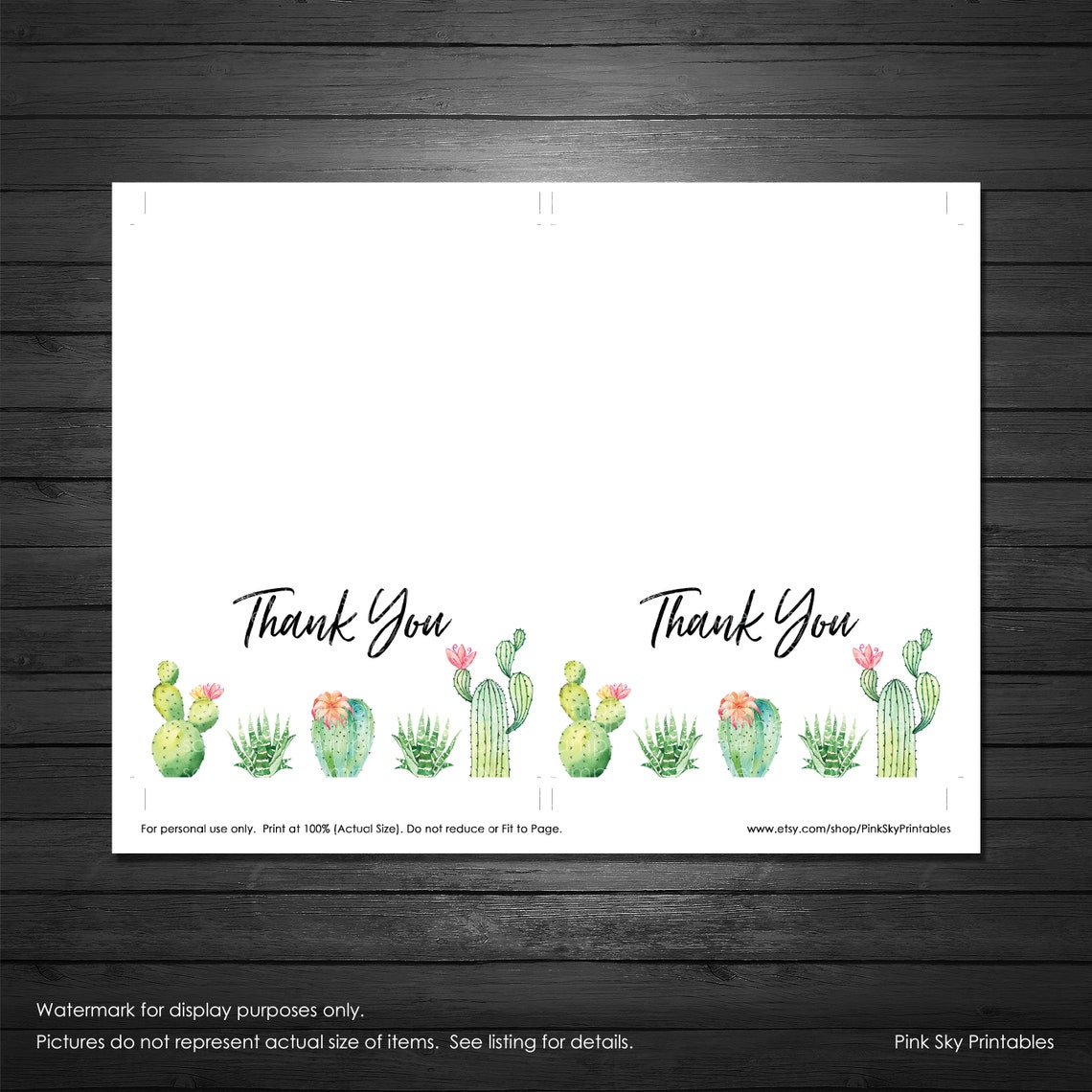 Cactus Thank You Cards INSTANT DOWNLOAD Foldable Thank You - Etsy