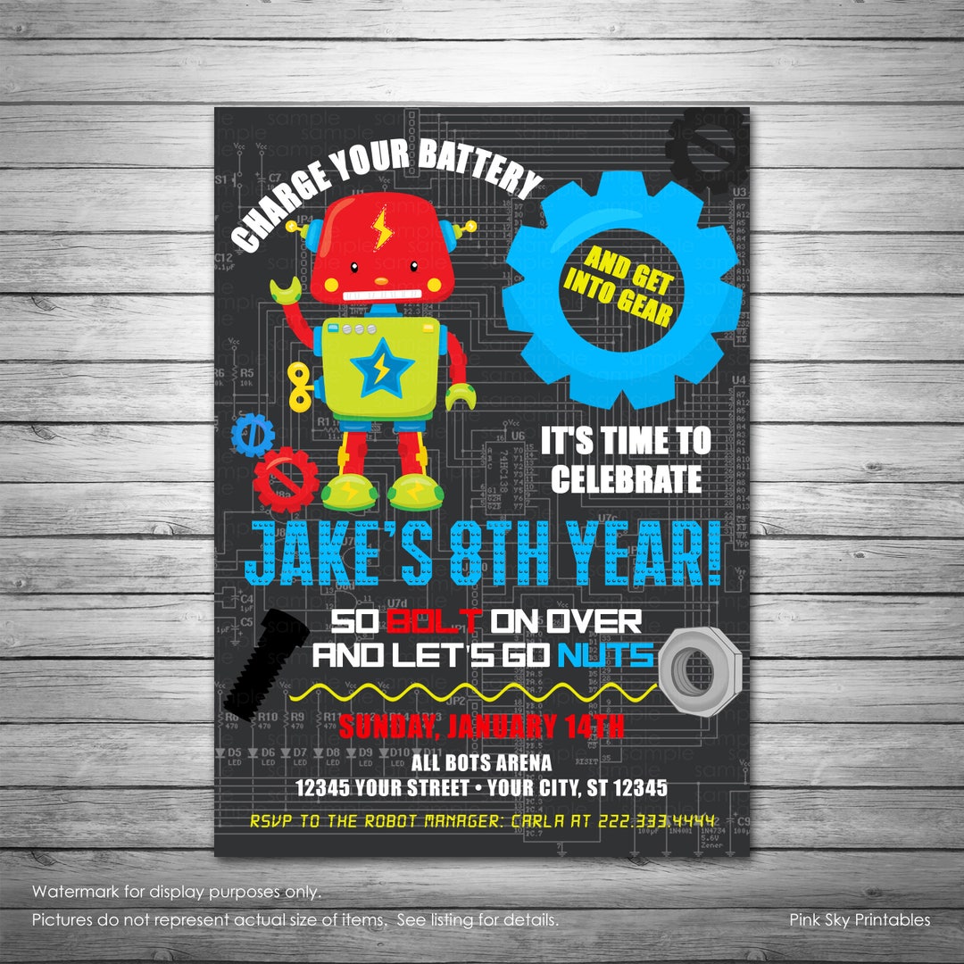 Robots Birthday Invitation, Printable File, Robotics Birthday, Cute ...