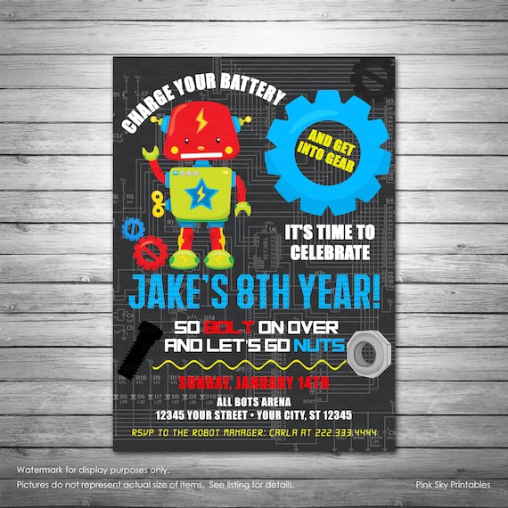 Robots Birthday Invitation Printable File Robotics Birthday | Etsy