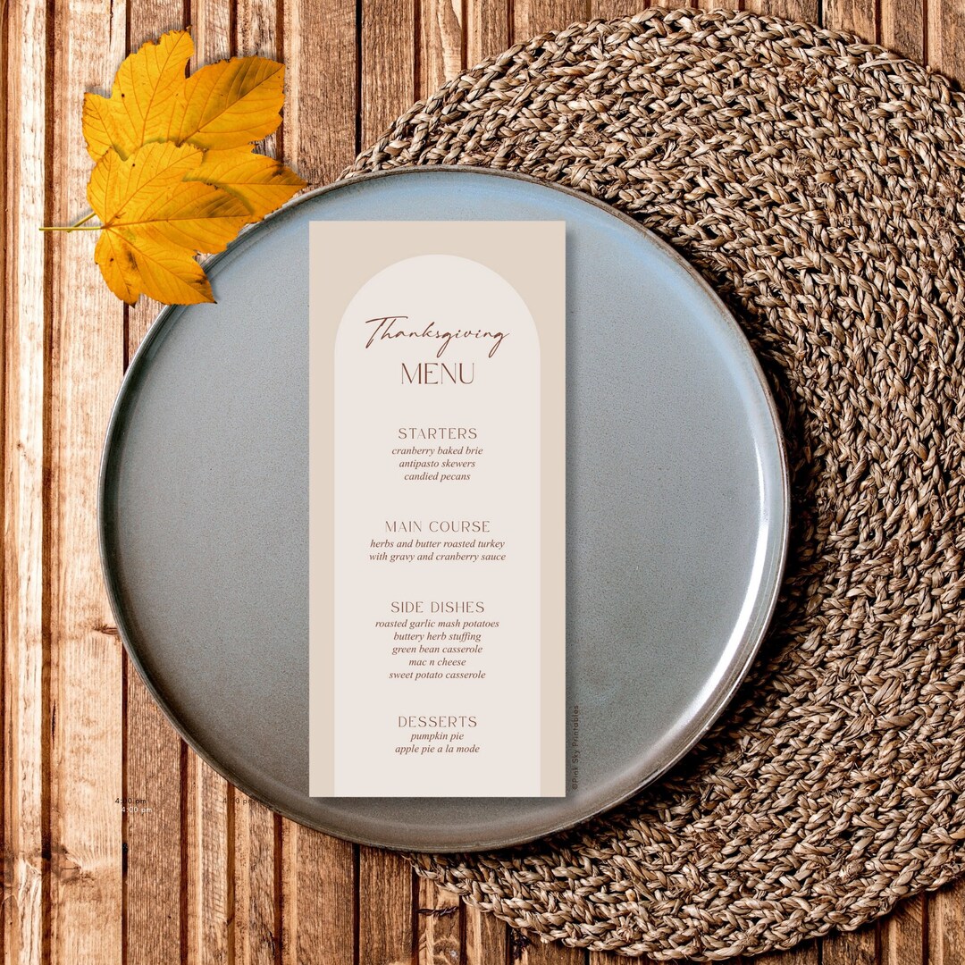 Minimalistic Thanksgiving Dinner Menu Template, Printable Dinner Menu ...