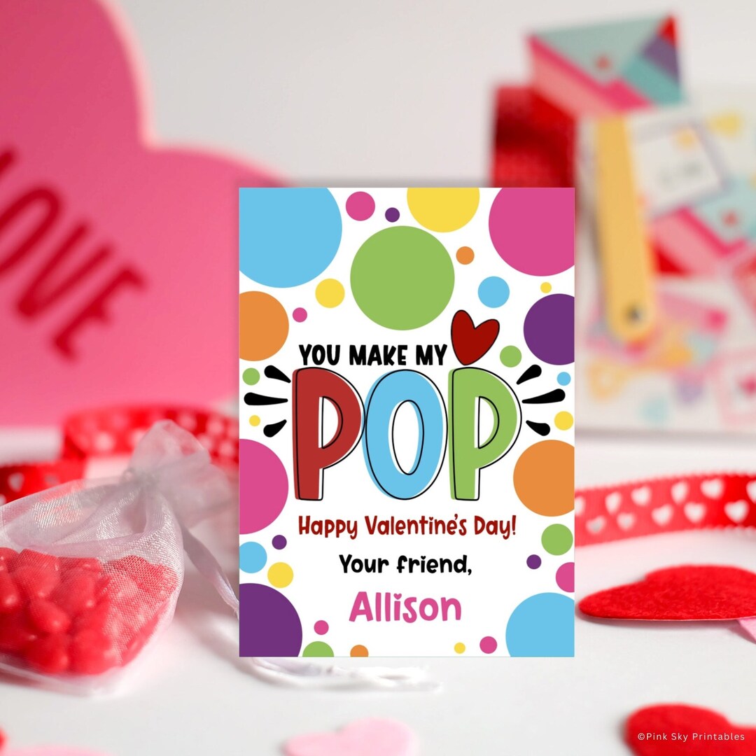 EDITABLE Pop Valentine's Day Tags Fidget Toys Lollipop 2.5 X 3.5 Custom ...