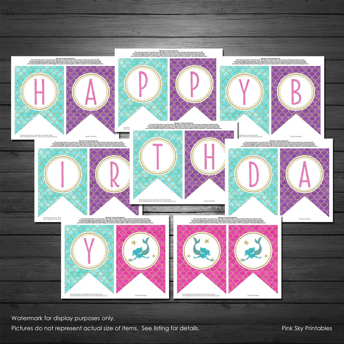 Mermaid Happy Birthday Banner Instant Download Mermaid Teal - Etsy